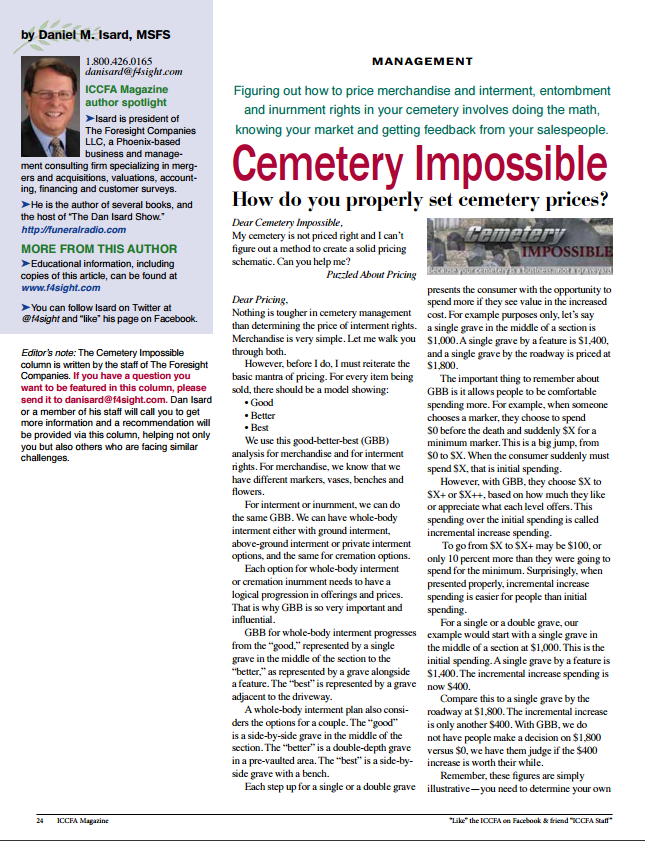 How do yo properly set cemetery prices? | Funeral Home Consulting
